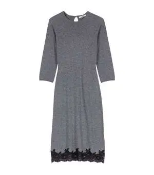 Maje Wool Lace-trim Midi Dress - Black
