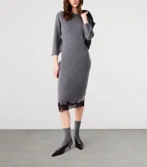 Maje Wool Lace-trim Midi Dress
