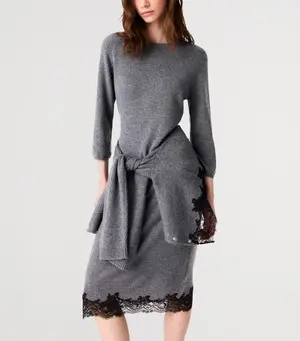 Maje Wool Lace-trim Midi Dress