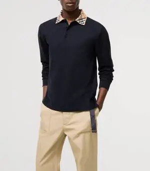 Burberry Cotton Check-collar Long-sleeve Polo Shirt