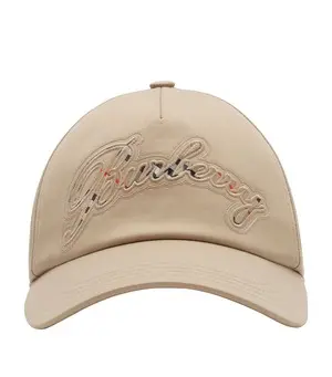 Burberry Cotton Gabardine Cursive Logo Cap - Beige
