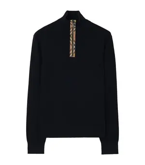 Burberry Wool Check-quarter-zip Sweater - Navy