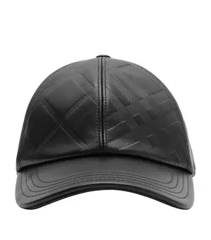 Burberry Lambskin Embossed-check Baseball Cap - Black