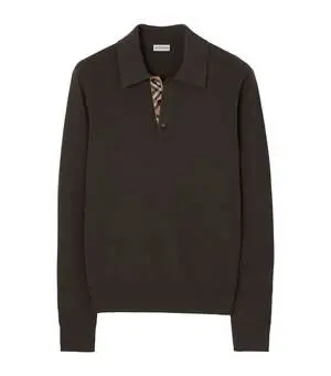 Burberry Wool Check-detail Long-sleeve Polo Shirt - Brown