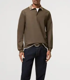 Burberry Cotton Check-collar Long-sleeve Polo Shirt