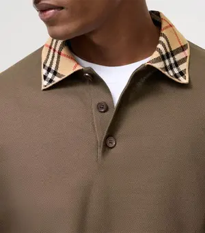 Burberry Cotton Check-collar Long-sleeve Polo Shirt