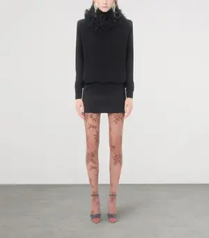 Valentino Garavani Silk Feather-trim Mini Dress