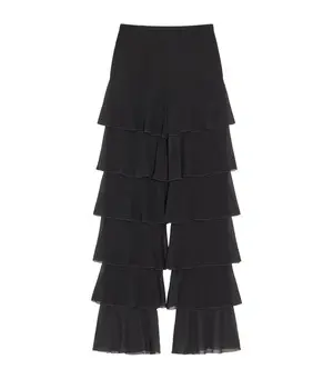 Valentino Garavani Silk Georgette Ruffled Trousers - Black