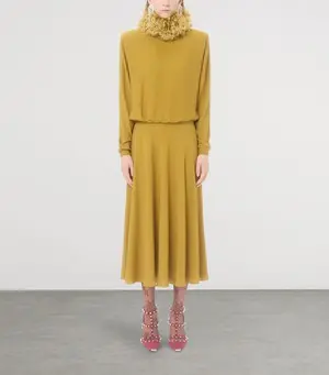 Valentino Garavani Silk Feather-trim Midi Dress