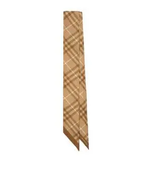 Burberry Silk Contrast Check Skinny Scarf - Beige