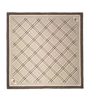Burberry Silk Check Knight Stamp Scarf - Grey
