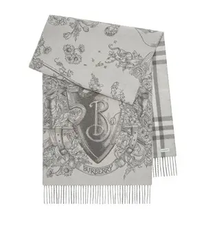 Burberry Cashmere Reversible Etched Knight Scarf - Grey