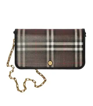 Burberry Check Chain Wallet - Brown