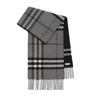 Burberry Cashmere Reversible Check Scarf - Grey