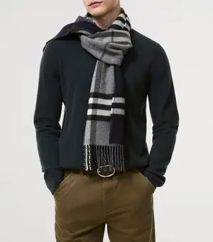 Burberry Cashmere Reversible Check Scarf - Grey