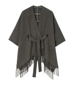 Burberry Wool Fringed Cape - Grey