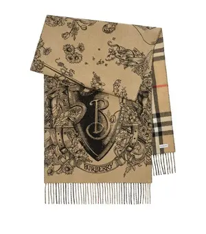 Burberry Cashmere Reversible Etched Knight Scarf - Beige