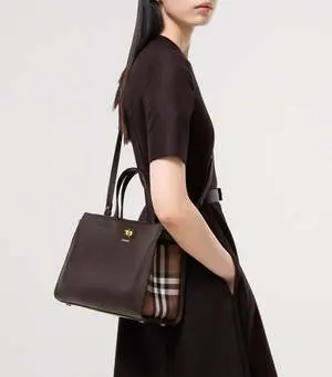 Burberry Small Leather Cotswolds Check Tote Bag