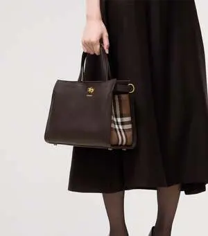 Burberry Small Leather Cotswolds Check Tote Bag