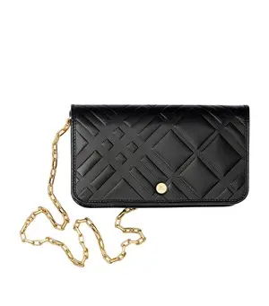 Burberry Check-embossed Leather Chain Strap Wallet - Black