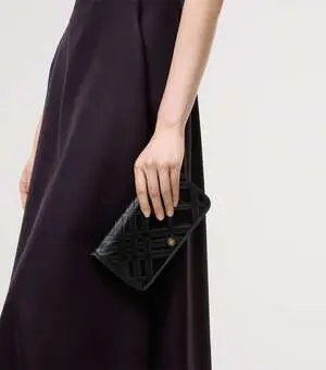 Burberry Check-embossed Leather Chain Strap Wallet