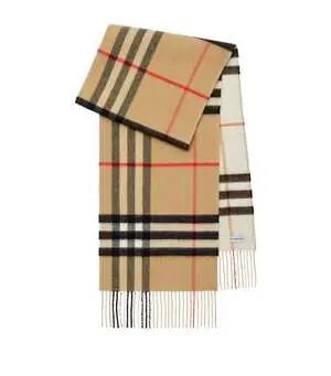 Burberry Cashmere Reversible Check Scarf - Beige