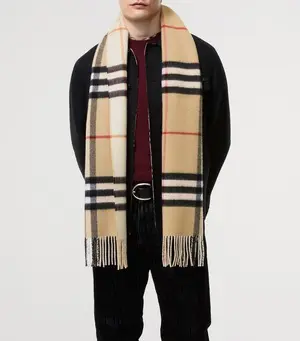 Burberry Cashmere Reversible Check Scarf - Beige