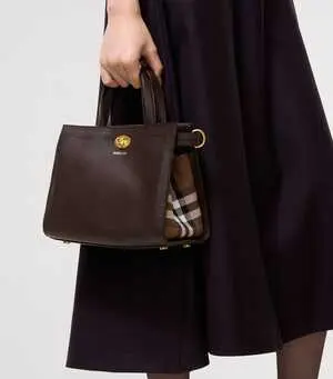 Burberry Mini Leather Cotswolds Check Tote Bag