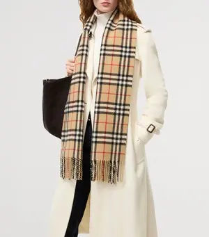 Burberry Cashmere-blend Sparkle Check Scarf - Beige