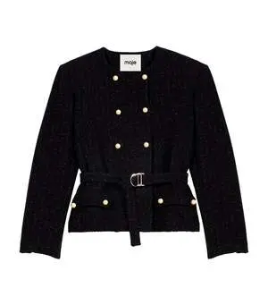 Maje Belted Double-breasted Jacket - Black