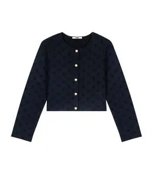 Maje Embellished Jacquard Cropped Cardigan - Blue