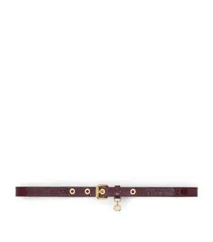 Maje Leather Eyelet Slim Belt - Red