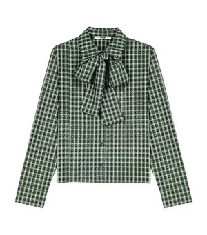 Maje Cotton Check Embellished Shirt - Green