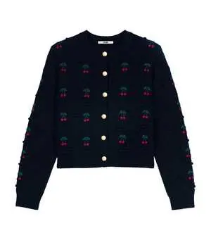 Maje Wool Cherry-embroidered Cardigan - Blue