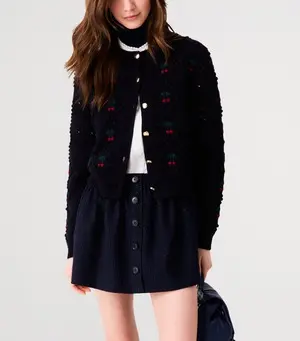 Maje Wool Cherry-embroidered Cardigan