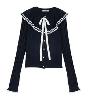 Maje Knitted Ruffle-collar Cardigan - Blue