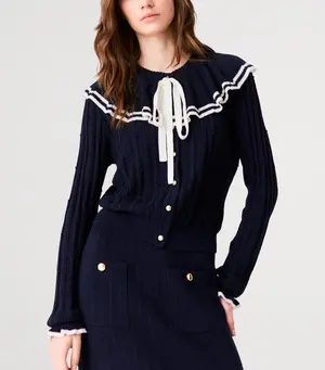 Maje Knitted Ruffle-collar Cardigan
