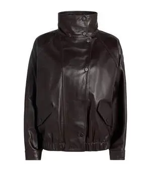 Sandro Oversized Leather Jacket - Brown