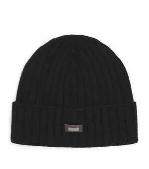 Herno Cashmere Logo Patch Beanie - Black