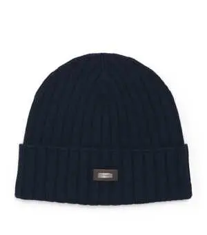 Herno Cashmere Logo Patch Beanie - Navy