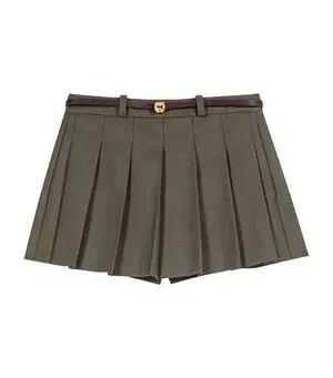Maje Wool-blend Pleated Skort - Brown