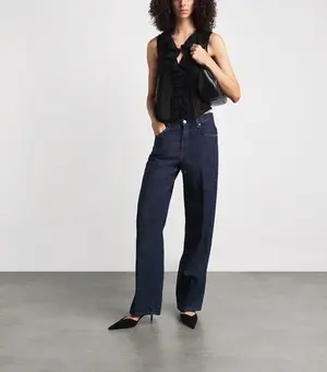 7 For All Mankind Stovepipe High-rise Straight Jeans - Navy