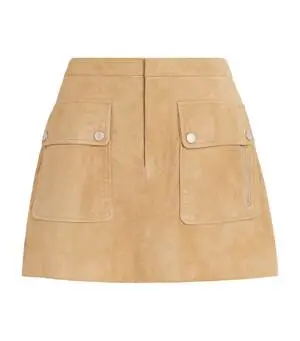 FRAME Suede The Safari Mini Skirt - Beige