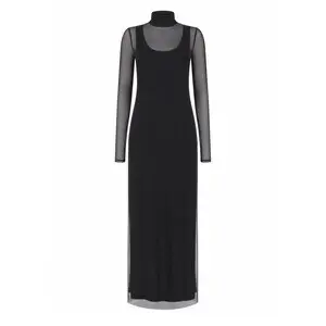 EVA VARRO Two In One Mock Long Sleeve Slit Dress