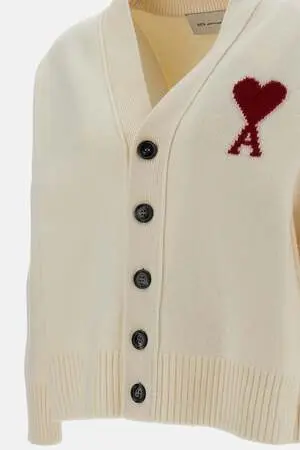 AMI Paris Cardigan Scollo A V De Coeur - Bianco