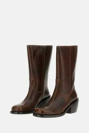 Dries Van Noten Stivaletti In Pelle Con Tacco Scultureo - Brown