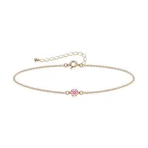 VERITA NEW YORK Gold / Pink Gold Round Bezel Birthstone Bracelet Pink Tourmaline - Gold/pink