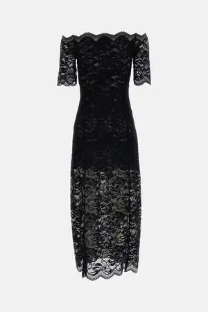 Rabanne Abito Midi In Pizzo - Black