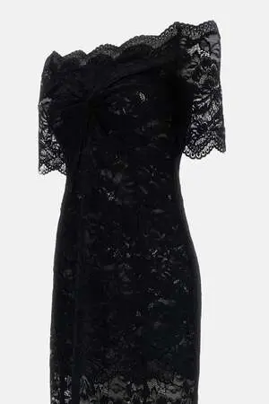 Rabanne Abito Midi In Pizzo - Black