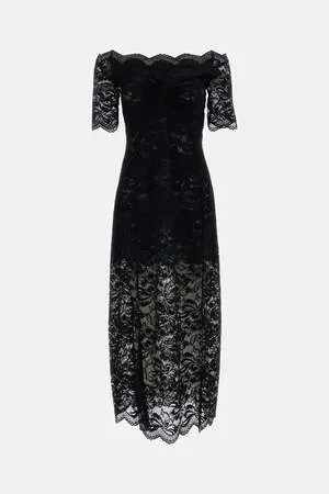 Rabanne Abito Midi In Pizzo - Nero